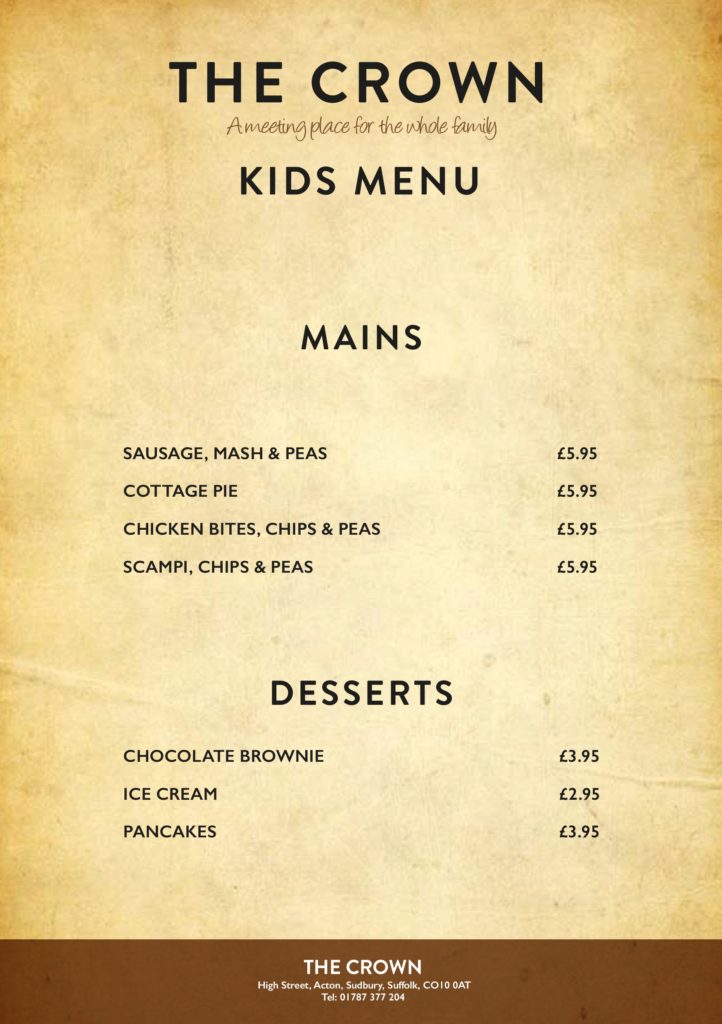 Menus - Crown Acton