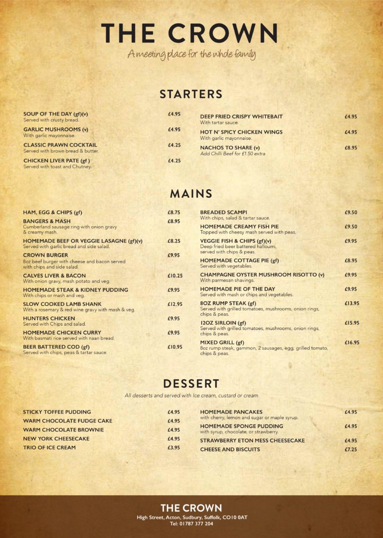 Menus - Crown Acton