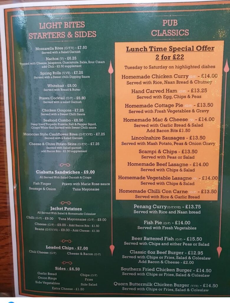 Menus - Crown Acton